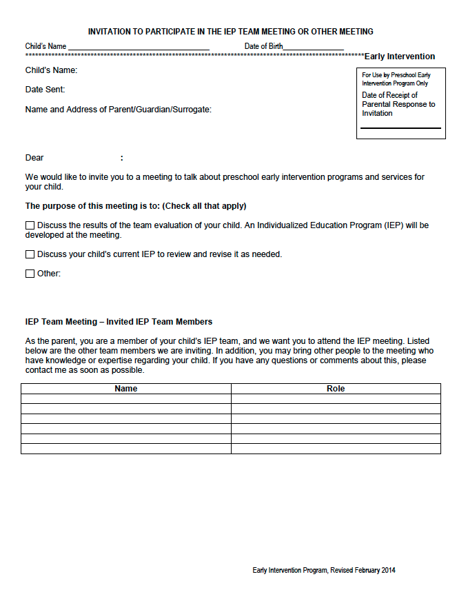 PaTTAN - INVITATION TO PARTICIPATE IN THE IEP TEAM MEETING OR OTHER ... PaTTAN - INVITATION TO PARTICIPATE IN THE IEP TEAM MEETING OR OTHER ...